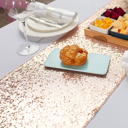 Rose Gold Glitter Sequin Table Runner 12x72 inch for Sparkling Your Party Home Table Docorations Happy Birthday Wedding Bridal Shower Baby Shower