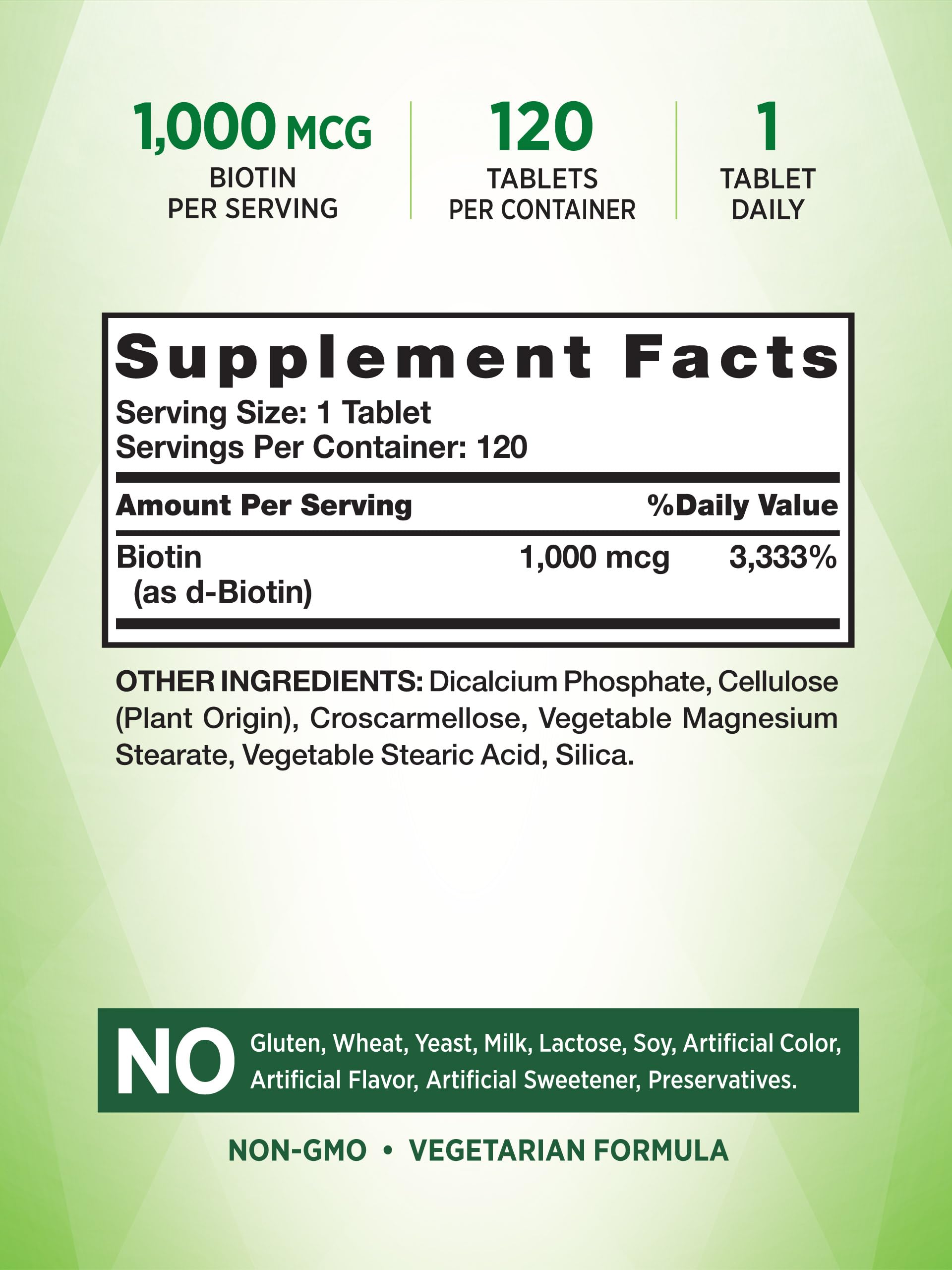 Biotin 1000mcg | 120 Tablets | Hair Skin and Nails Pills | Vegetarian, Non-GMO, Gluten Free Supplement | by Nature's Truth
