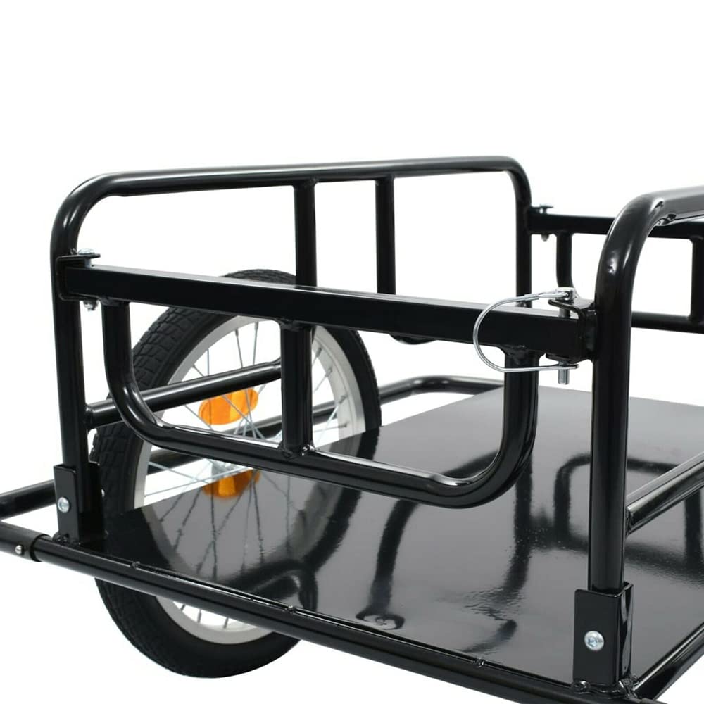Bike Cargo Trailer with 2 Wheels, Folding Frame Bicycle Wagon Carrier Luggage Storage Cart with Rain Cover, Black+Red