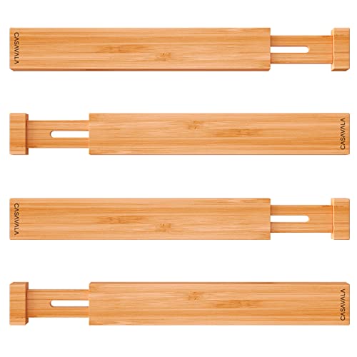 Drawer Divider, 4 PCS Bamboo Drawer Dividers Organizers, Adjustable Drawer Dividers for Clothes, Kitchen Drawer Divider, Dresser Drawer Divider, Drawer Separators, 17"-22" Expandable Drawer Divider