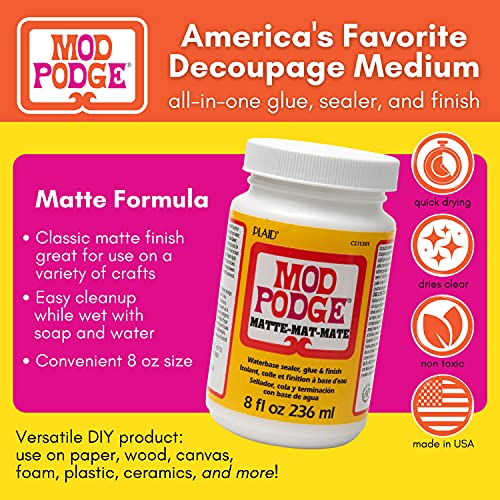 Spectra Arts & Crafts Glitter, Red, 4 oz, 1 Jar and Mod Podge CS11301 Waterbase Sealer, Glue and Finish, 8 Oz, Matte