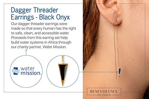 Benevolence LA Dagger Threader Triangle Earrings, 14k Gold Threader Earring, Dangle Drop Long Chain Earring for Women, Gifts for Mom, Nickel Free Thread Earrings, Onyx Dagger