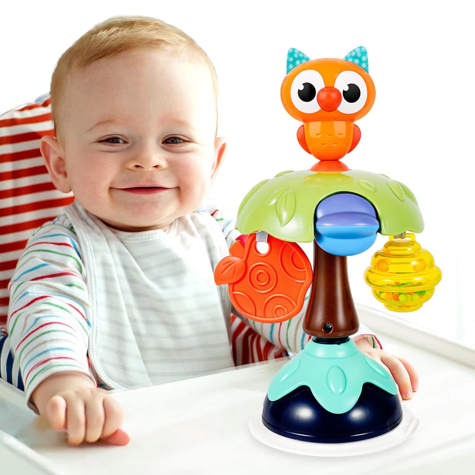 Malendo Baby Rattle Toys Infant High Chair Toys with Suction Cup Baby Toys 6 to 12 Months Baby Tray Toys for 6 9 12 Months Infant Toddler Kid Newborn Birthday Gifts for 1 Year Old Boys Girls
