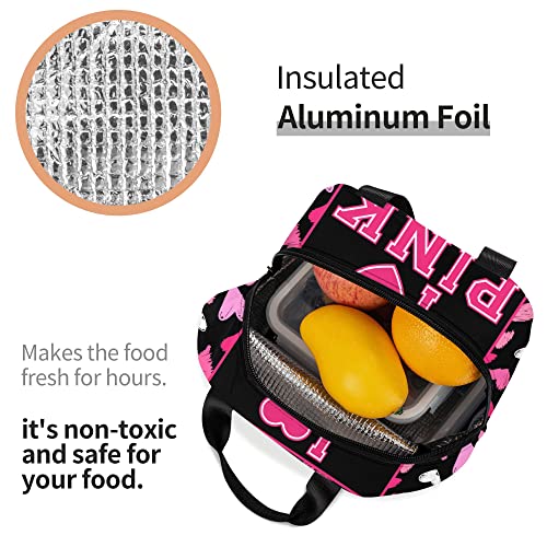Giwawa I Like Pink Lunch Bag Pink Heart Portable Insulated Lunchbox Waterproof Tote Bento Bag for School Office Camping Picnic