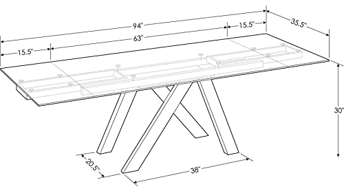 Zuri Furniture Cruz Expandable Modern Dining Table with Clear Glass Top