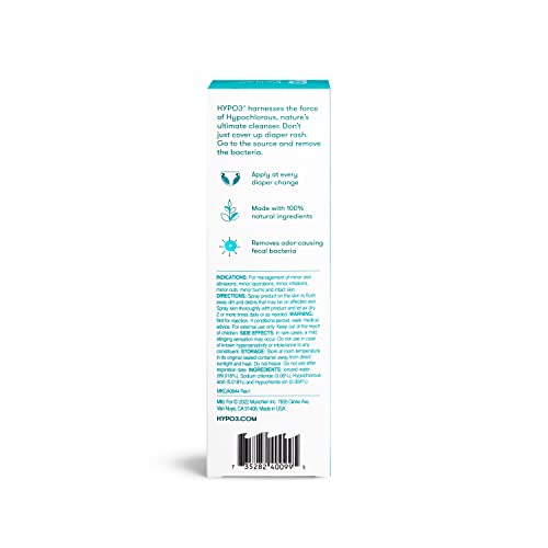 Munchkin® HYP03™ Daily Diaper Rash Spray with Hypochlorous to Remove Germs and Promote Healing, 100% Natural Ingredients, Ick-Free Alternative to Messy Diaper Rash Creams, 600 Sprays