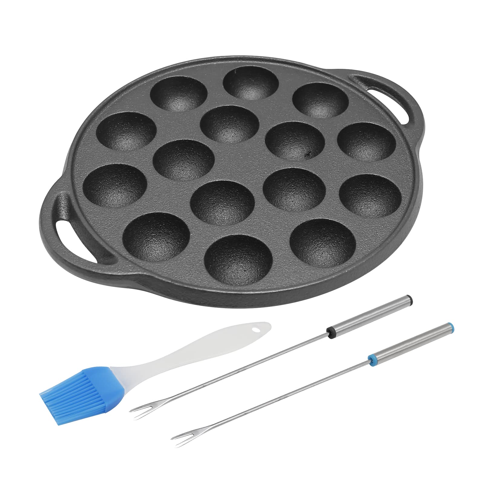 Cast Iron Takoyaki Pan,15 Hole NonStick Octopus Ball Maker Round Cooking Plate 1.5" Half Sphere Takoyaki Maker