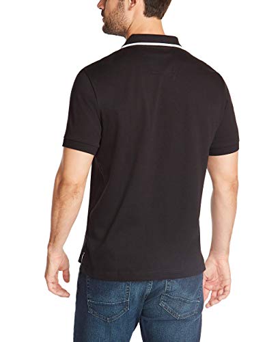 Nautica Men's Classic Fit Short Sleeve Dual Tipped Collar Polo Shirt, True black, Large
