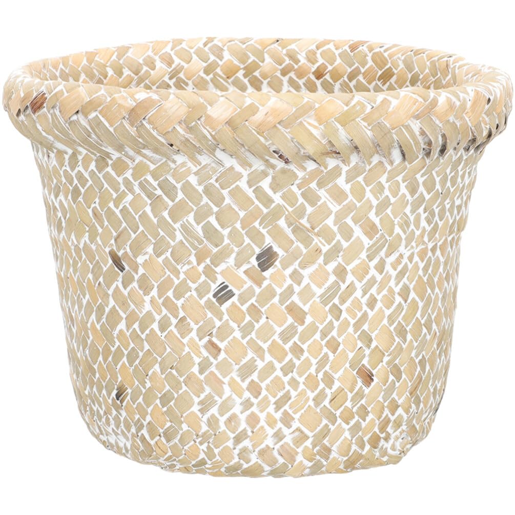 DOITOOL Rattan Trash Can Wicker Waste Basket Natural Garbage Bin Vintage Trash Buckets Laundry Hamper Storage Baskets Plant Pot 7inch X 5.5 inch