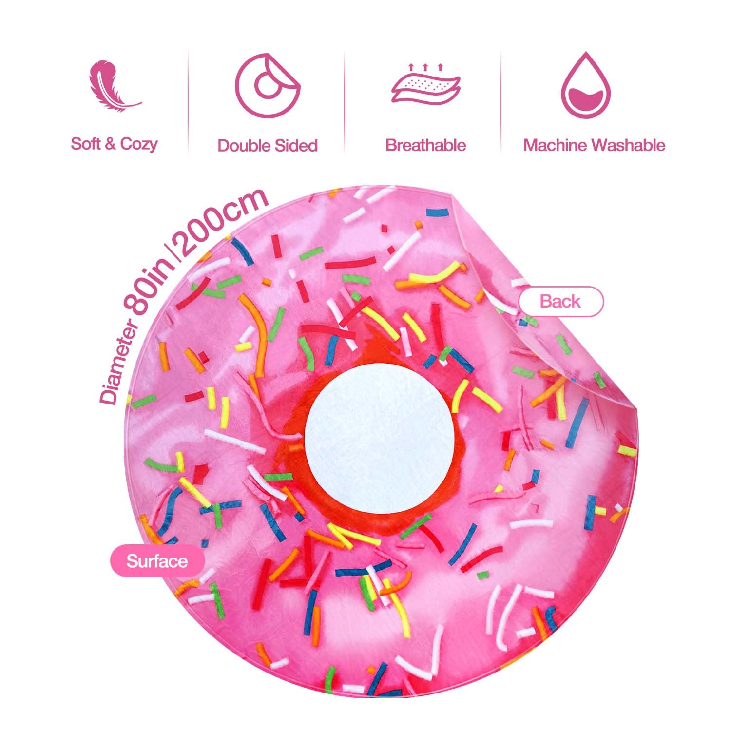 Donut Blanket Double Sided 80 inch, Donut Throw Blanket Funny Blankets Food Blankets for Adult Kids, Realistic Food Throw Blanket Kids Throw Blanket