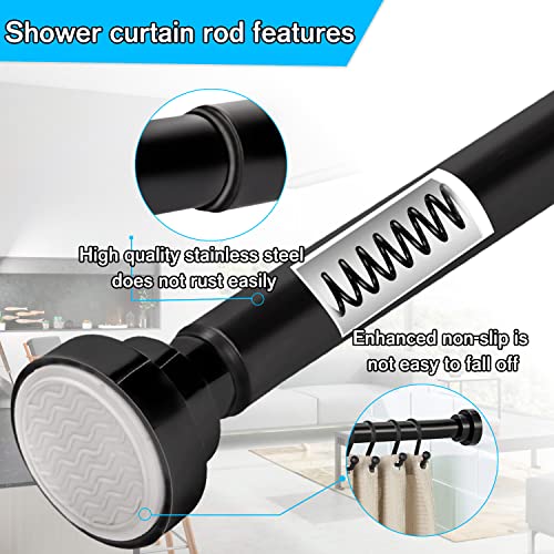 Matte Black Spring Tension Shower Curtain Rod - 40-74 Inches Adjustable Curtain Rod No Drill, Rustproof, No-drilling, Anti-slip, for Closet Bathroom Windows