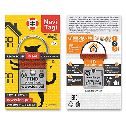 NaviTagi Pet ID Tag for Large and Extra Large Dogs. Personalized w/ID Number. Reliable Design, Stainless Steel Ring. 2 Phones Updatable Online, Name Safe (1 Tag - L)