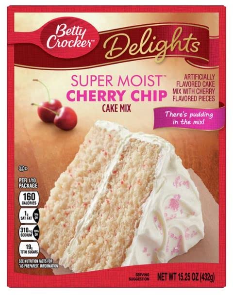 Betty Crocker Super Moist Cherry Chip Cake Bundle Cake Mix (2 Boxes), Frosting (2 Tubs) (Miras Trademark 2-in-1 Measuring Spoon Included!)