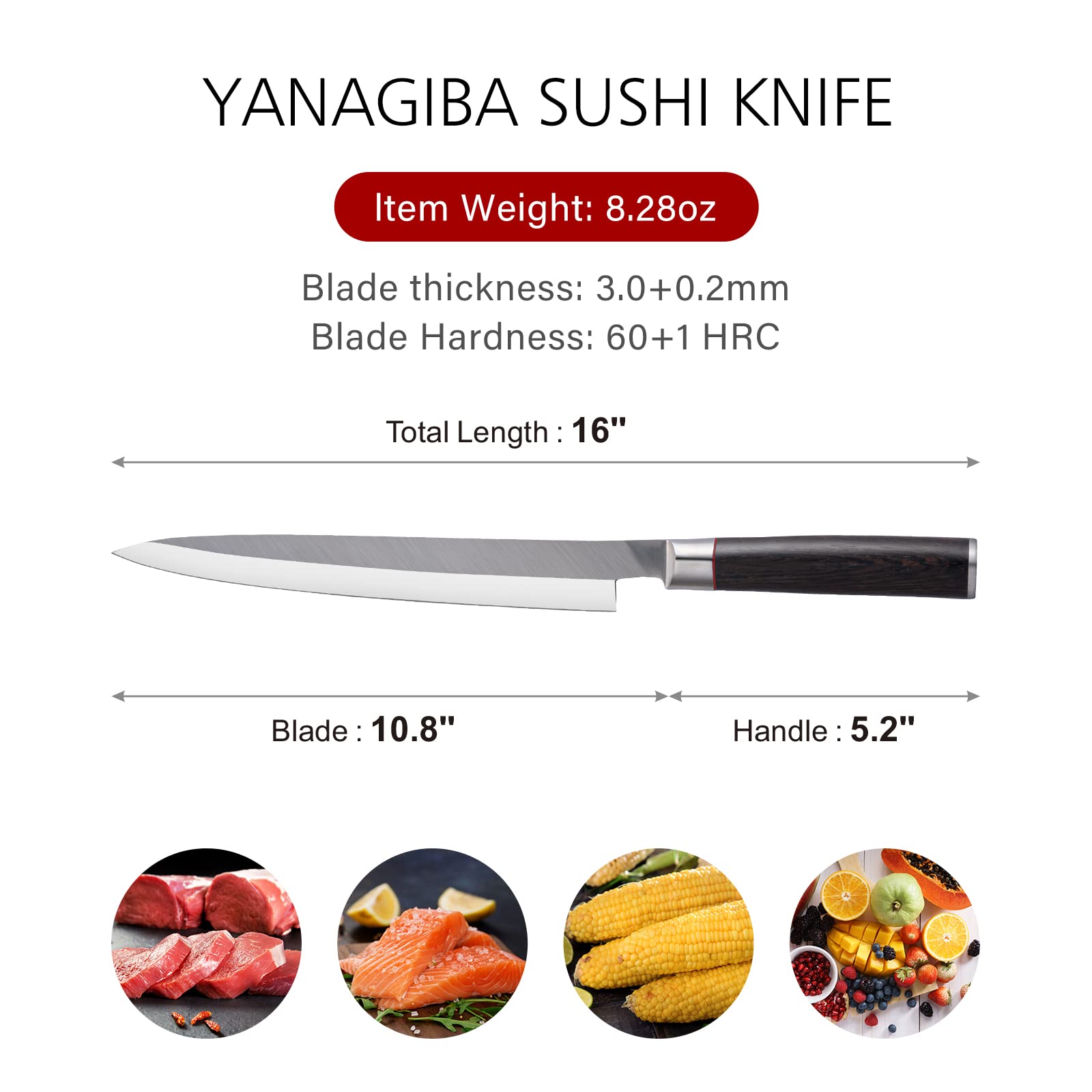CHUYIREN Sushi Knife Sashimi Knife- 9.5 inch and 10.6 inch Stainless Steel Handle And Wenge Wood Handle