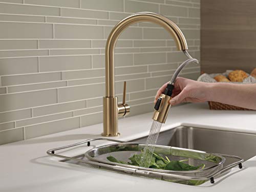 Delta Faucet Trinsic Gold Kitchen Faucet, Kitchen Faucets with Pull Down Sprayer, Sink Faucet with Magnetic Docking Spray Head, Champagne Bronze 9159-CZ-DST