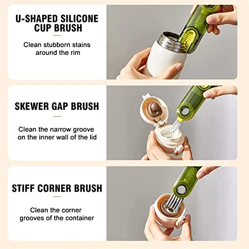 GDSAFS 3 in 1 Multifunctional Cleaning Brush, 3 in 1 Tiny Bottle Cup Lid Detail Brush Straw Cleaner Tools Multi-Functional Crevice Cleaning Brush for Deep Detail Cleaning (Blue&Green)
