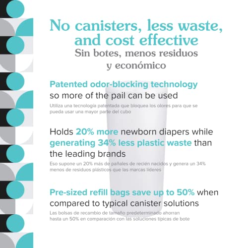PurePail Classic Diaper Pail β White, Blocks Odors with No Added Fragrance, Holds 20% More Diapers & Generates Less Waste, No Cutting, No Canisters, Includes 1 Pail + 2 Refill Bags + 1 Charcoal Filter