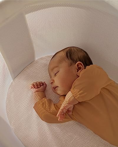 Muslin Bassinet Sheet for Baby Boy, Girl and Unisex, Ultra Soft Bedside Bassinet Sheets Fitted for Oval, Rectangle and Hourglass Mattress Pad, 2 Pack (Retro Yellow&Beige)