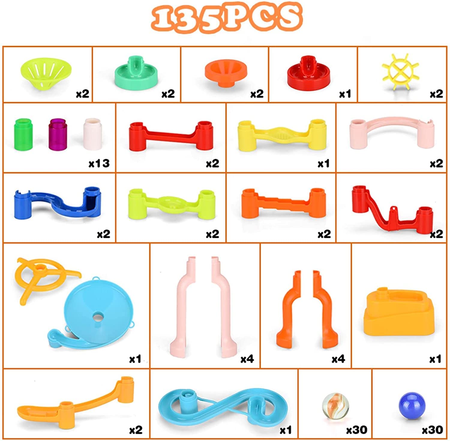 Marble Run, 135pcs Marble Maze Game Construction Building Toys for Kids, Marble Track Race Set STEM Learning Toys Gift for Boys Girls 3 4 5 6 7 8 9 10+