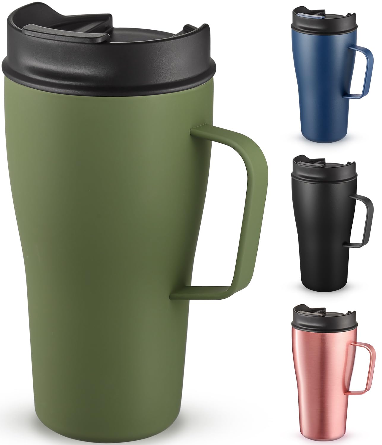 CIVAGO 20 oz Insulated Coffee Mug with Lid, Stainless Steel Coffee Travel Mug with Handle, Double Wall Vacuum Tumbler with Lid and Straw, Thermal Cup, Black Glitter