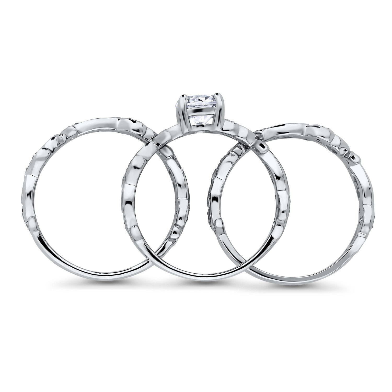 BERRICLE Sterling Silver Leaf Wedding Engagement Rings Cubic Zirconia CZ Solitaire Ring Set for Women, Rhodium Plated Size 9