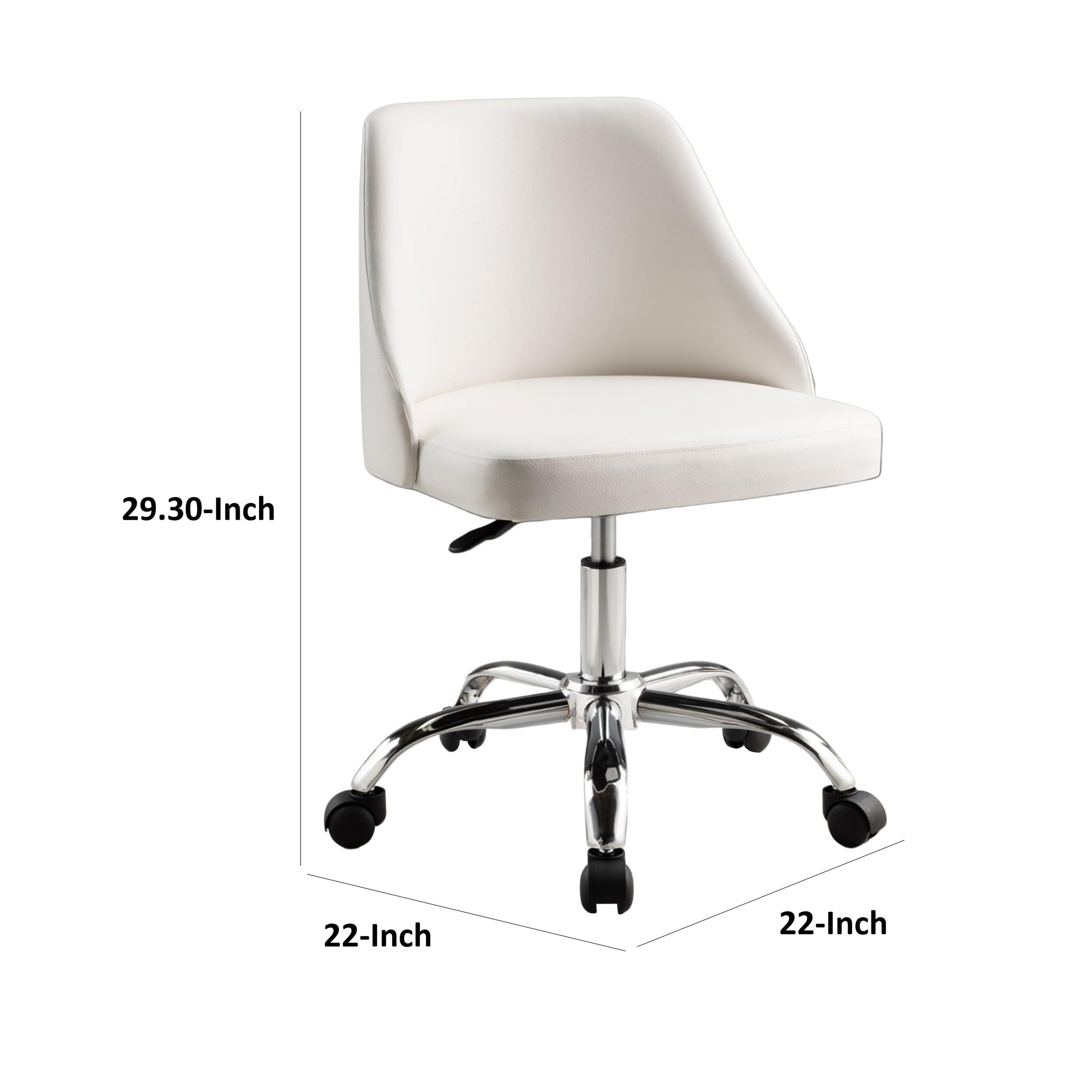 Benjara BM304674 22 in. Yim Faux Leather Adjustable Swivel Office Chair - White Chrome Base & Black