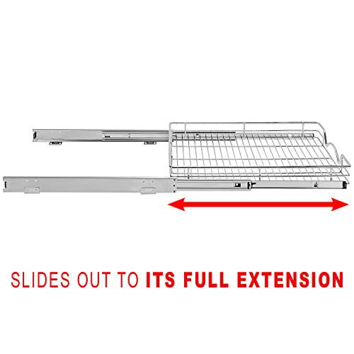 HOLD N' STORAGE Pull Out Cabinet Organizer, Heavy Duty-with Lifetime Limited Warranty -11βW x 21βD - Requires At Least a 12-1/4β Cabinet Opening, Steel Metal cabinet drawers slide out, Chrome Finish