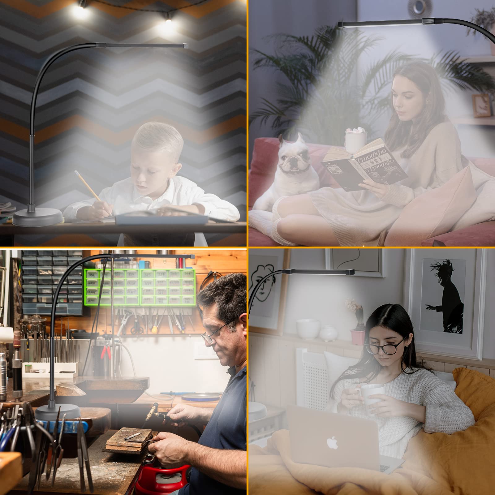 CIVHOM LED Desk Lamp, Swing Arm Architect Task Lamp with Long Flexible Gooseneck, 3 Color Modes, and USB Adapter, Dimmable Desk Light for Home/Office/Drafting/Reading/Piano