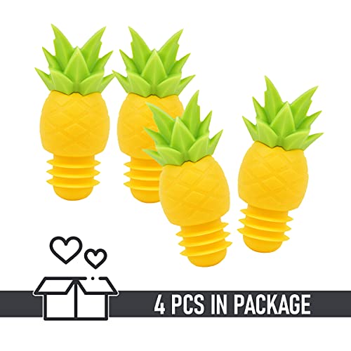 Cute Wine Stoppers for Wine Bottles - 4Pcs Funny Wine Stoppers Pineapple Small Bottle Caps for Crafts Cork Wine Bottle Stopper- Yellow Silicone Wine Stopper Wine Bottle Sealer Bottle Top Covers