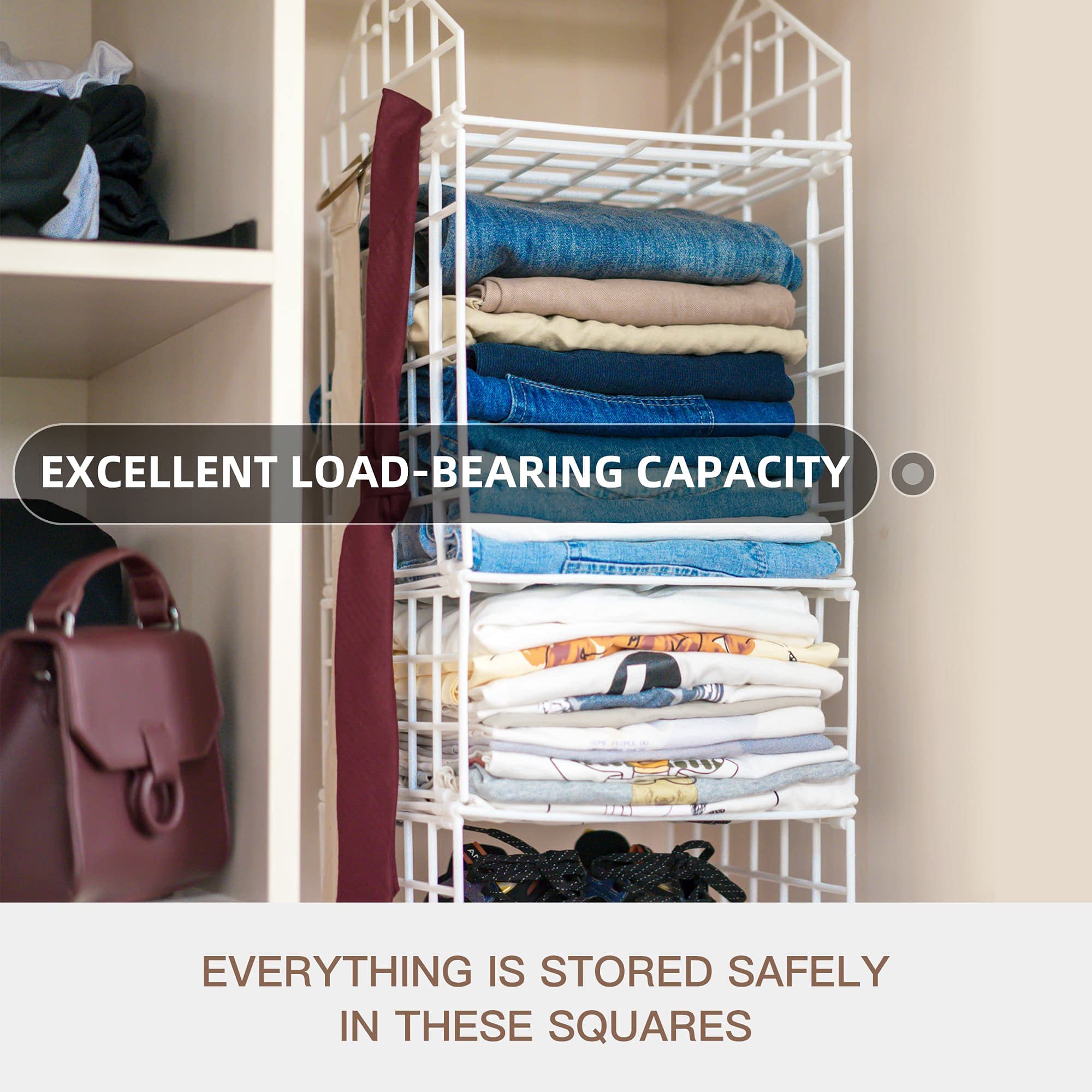 Vida brillante 4 Tier Shelf Hanging Closet- DIY Organizer for Clothing Sweaters Shoes Handbags Clutches Accessories