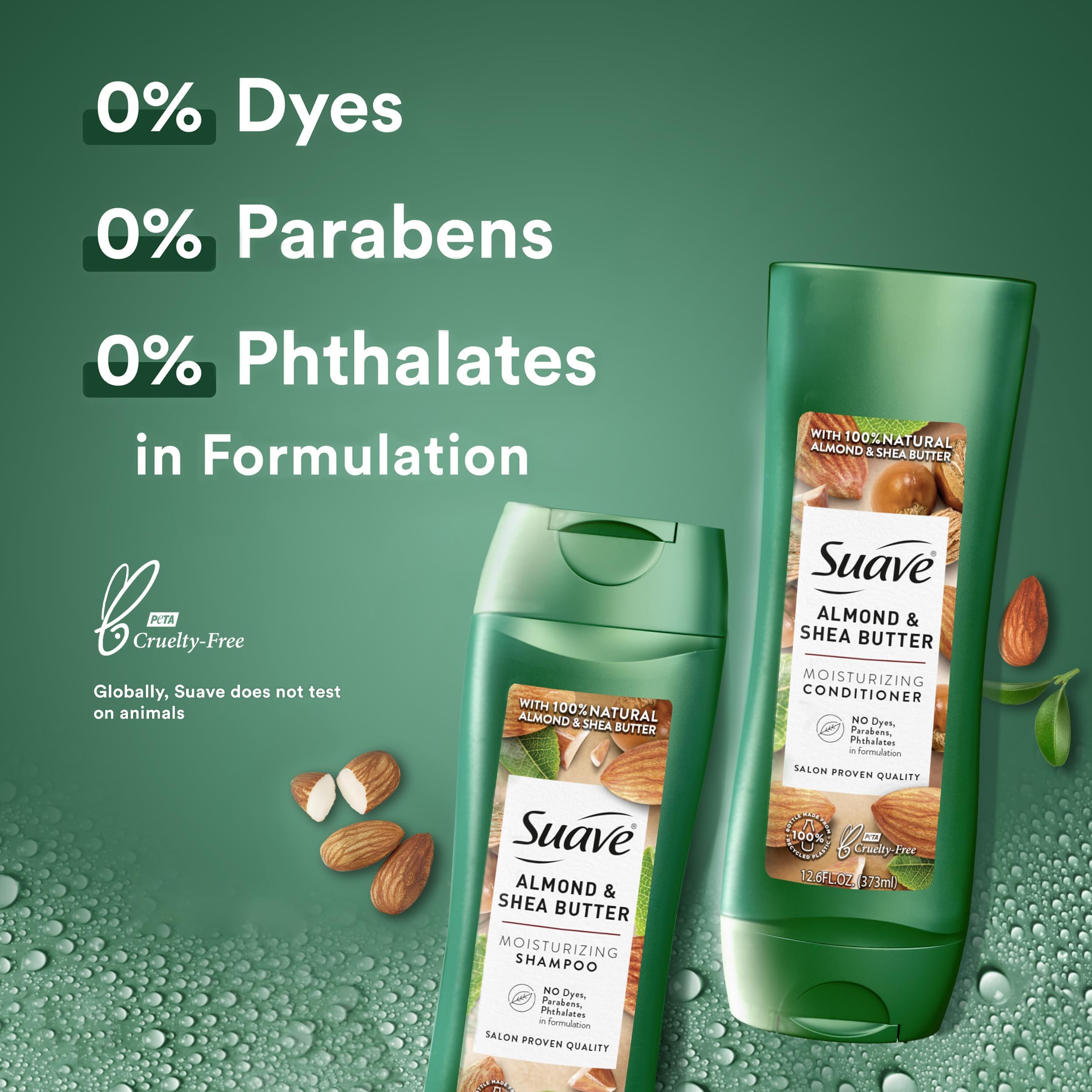 Suave Shampoo and Conditioner Set, Almond & Shea Butter - Moisturizing Shampoo & Conditioner, Dry Hair Treatment, Scented, 12.6 Oz Ea (2 Piece Set)