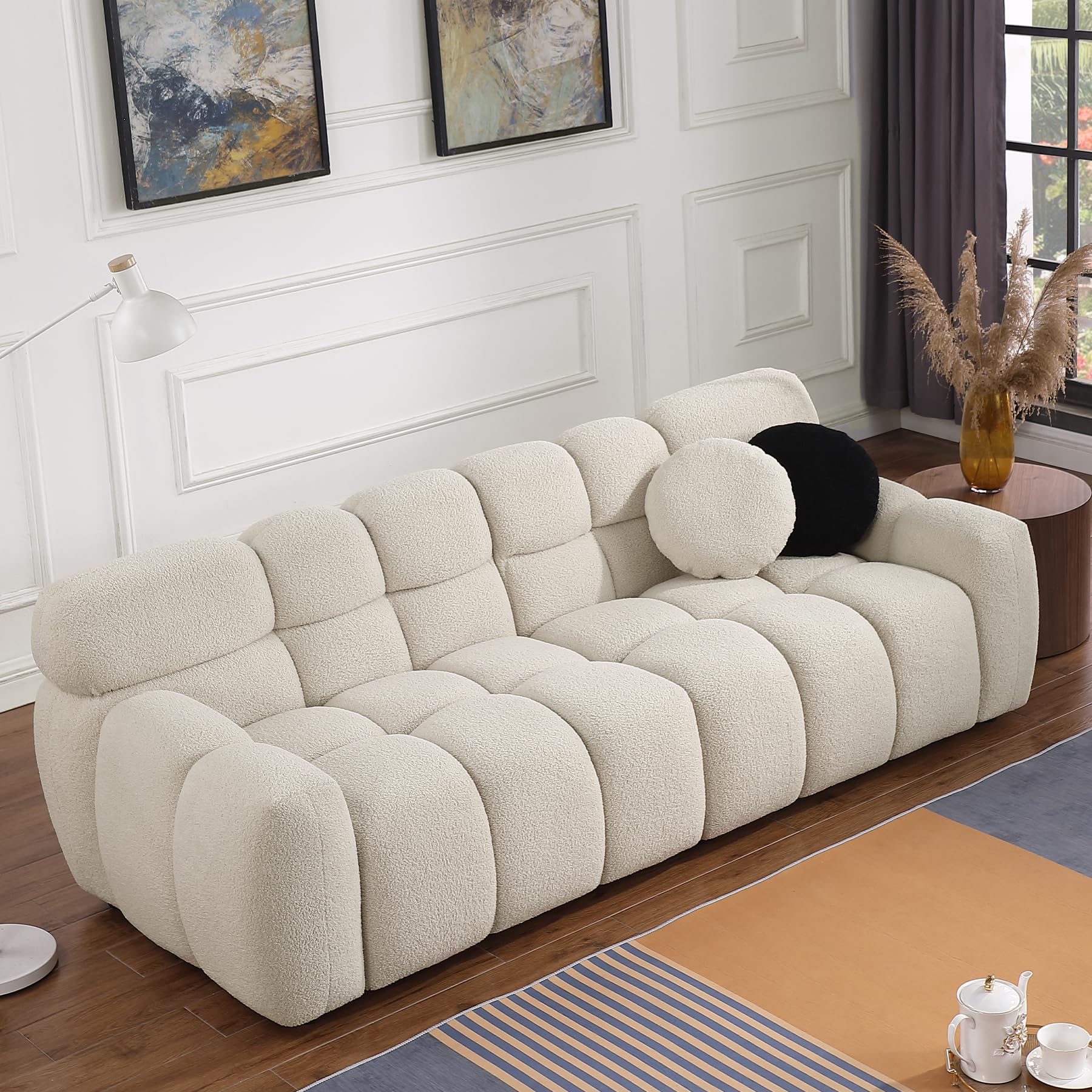Dolonm Modern Sofa Couch, Cloud Couch Oversized Sofa- 86 Inch Deep Seat Sofa Living Room, Boucle Couch, Black
