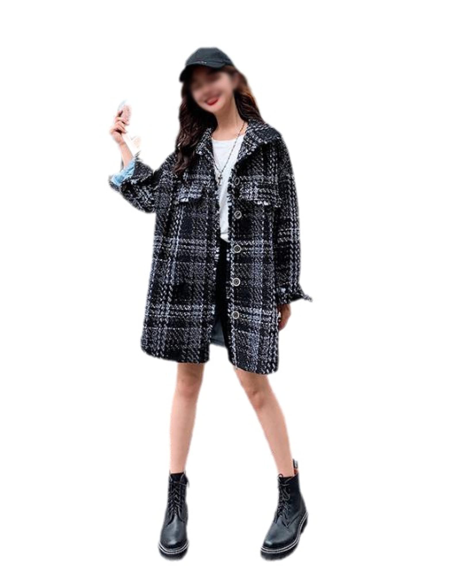 BLFYQB Autumn and Winter Small Fragrant Wind Fringed Aristocratic Temperament Shag It Short Coat Suit Jacket Fashion Wild/Black/S