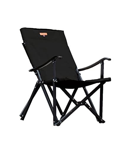 S'more Camping Aluminum High Armchair, Lightweight Folding Chair with Back Pocket, Portable Outdoor Chair with Carry Bag for Camping, Picnic, Fishing, Hiking, Sports Meeting, BBQ, Beach (Black)