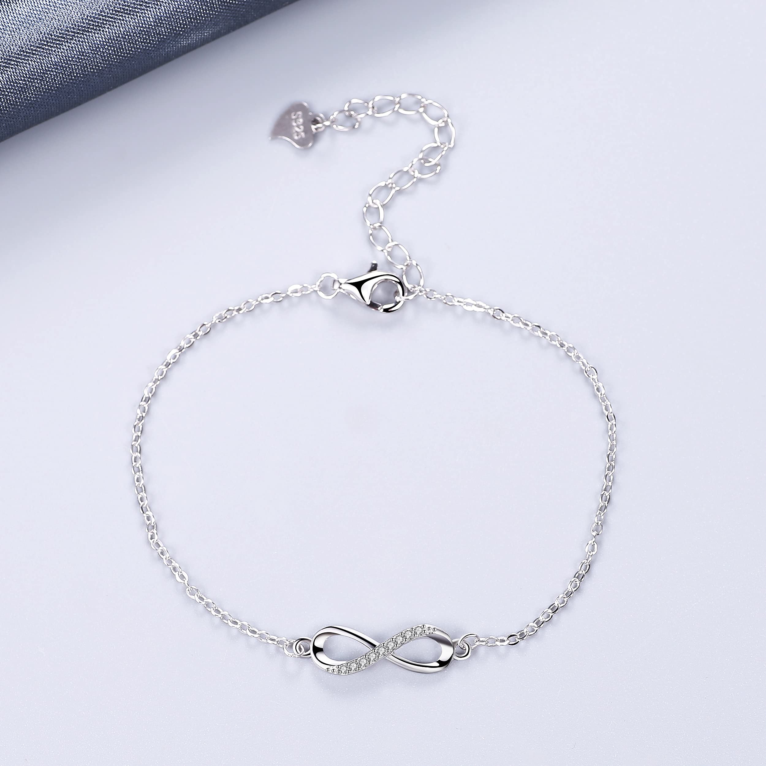 Bo&Pao Women's Bracelet Infinity 925 Sterling Silver, Silver Bracelet with Endless Symbol, 21 cm, adjustable