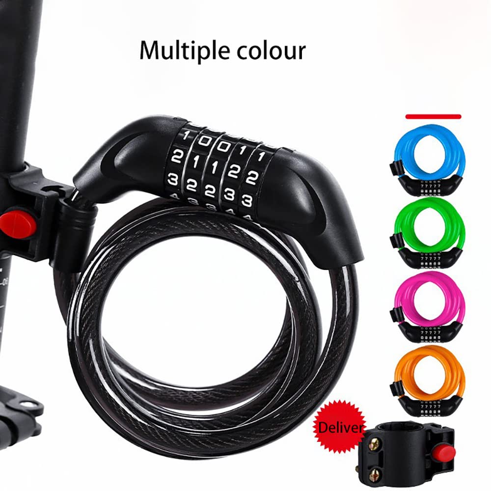 Bike Lock Durable with Mount,5-Digit Combination Lock Core Steel Wire Bike Lock Security&Portable Bicycle Locks