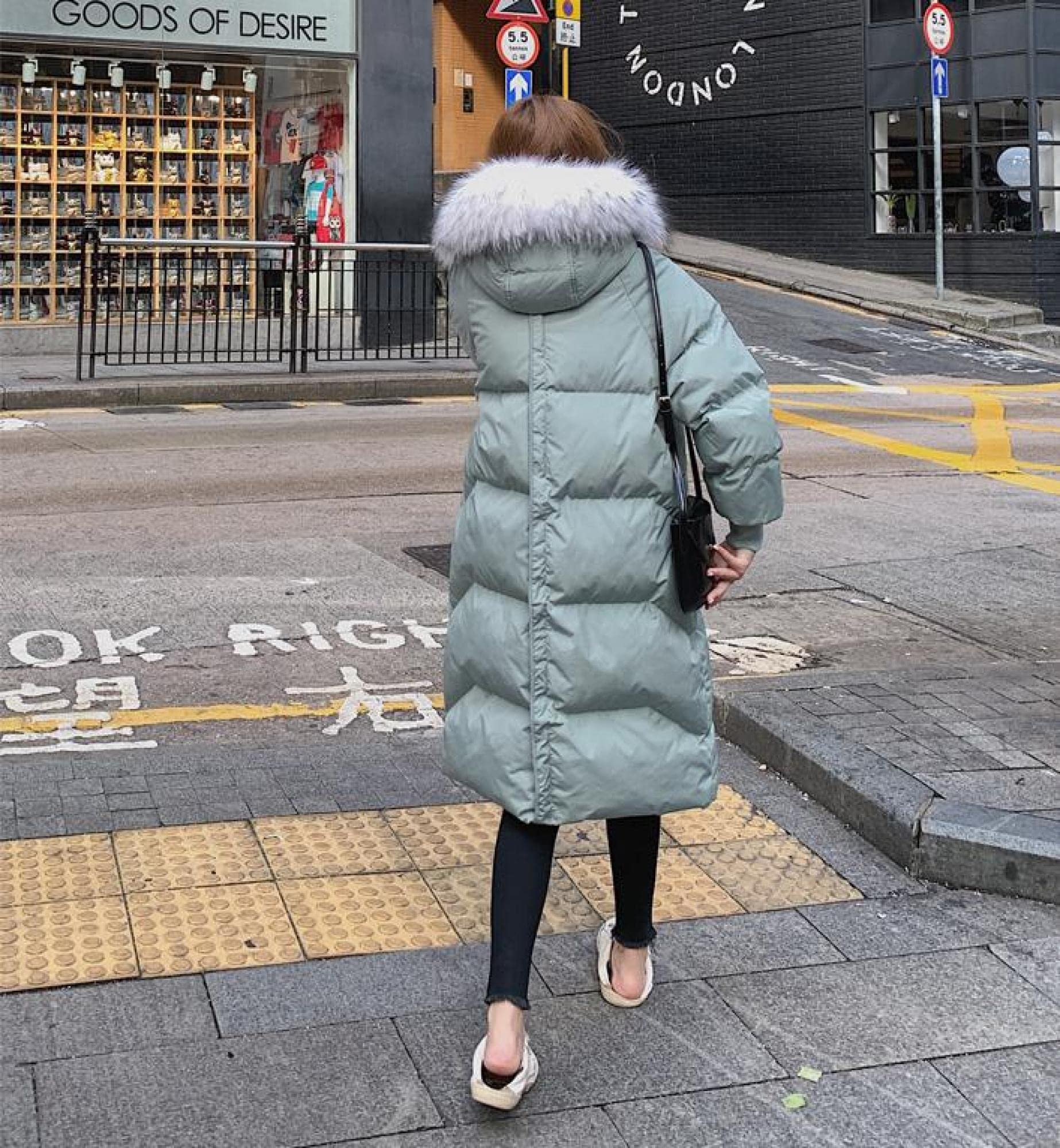 BLFYQB Down Padded Women in The Long Section Waist Cloak Type Loose Students Jacket Warm Wind/Bean Green/S