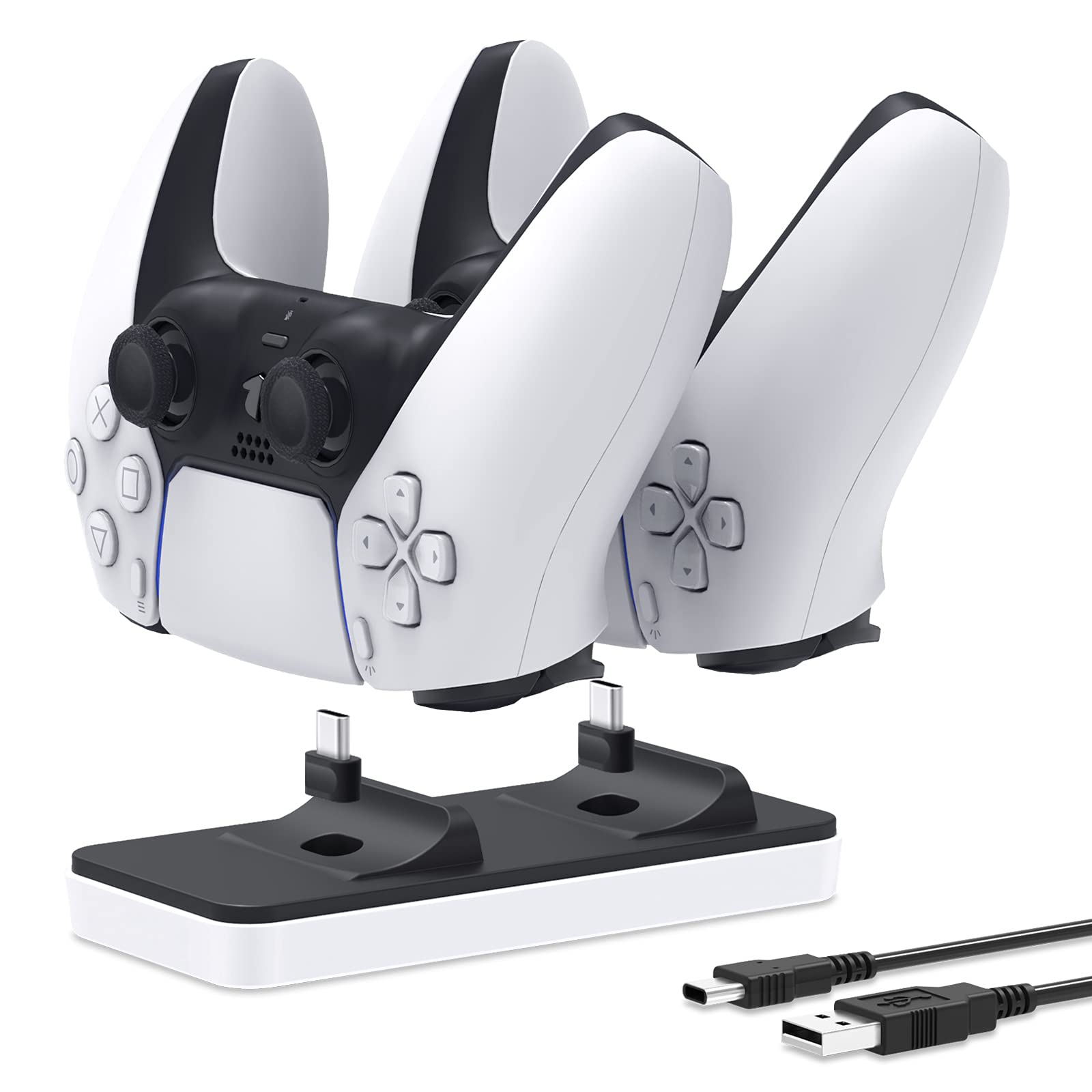 Charger Compatible with PS5 Controller, YUANHOT Charging Station with Dual Detachable USB C Ports
