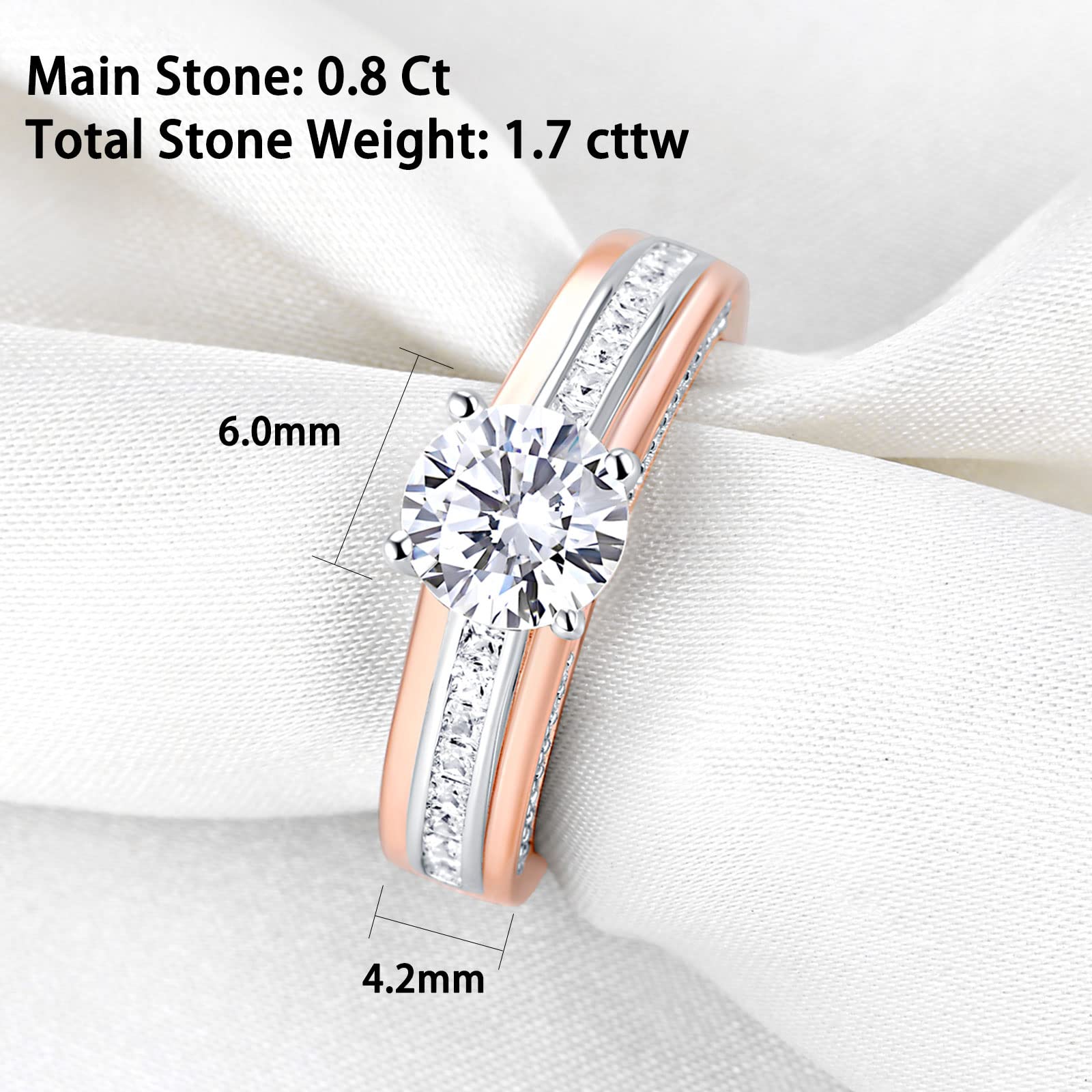 Blongme 2.5 CT Wedding Rings for Women Engagement Ring Sterling Silver AAAAA Cz 925 Sterling Silver Round Solitaire Rose Gold Size 6