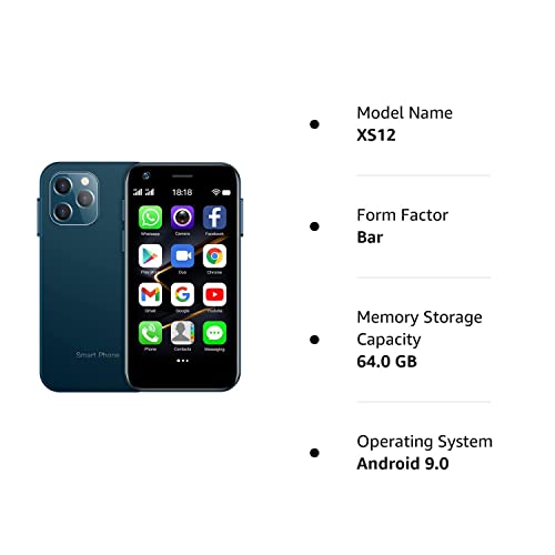 Global Version Soyes XS12 Mini 4G Smartphone 3.0 Inch Dual Sim Ultra Thin Unlocked Card Mobile Phone WiFi Bluetooth Hotspot Student Pocket Cellphone (Blue 64GB)