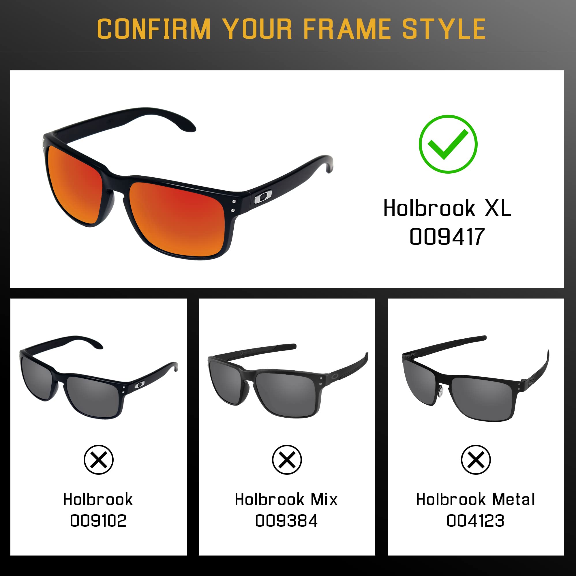 Bwake Replacement Lenses for Oakley Holbrook XL Set Sunglasses OO9417 - Black + Silver + Green + Fire Red POLARIZED