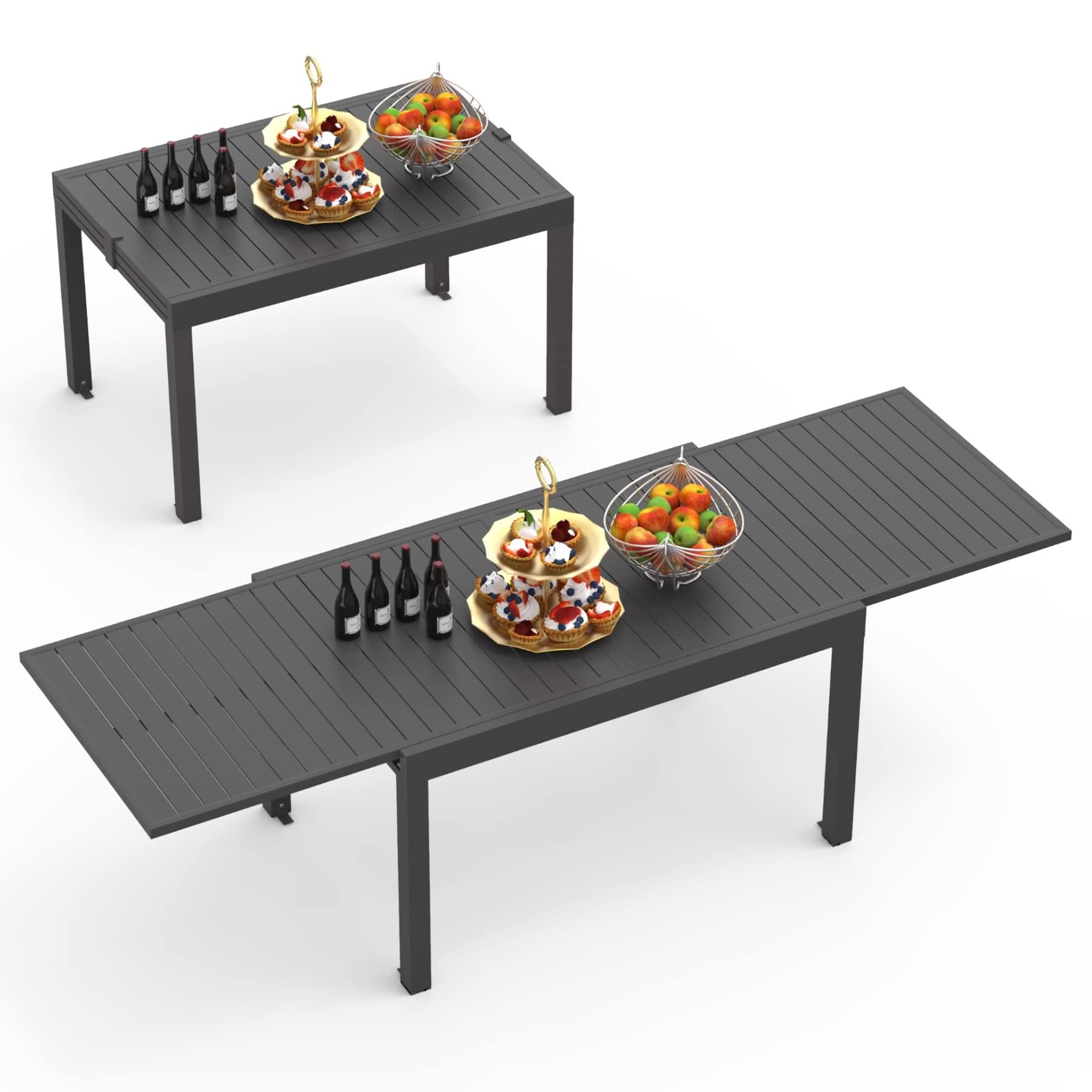 Domi 59" - 89" Expandable Patio Dining Table - Aluminum, Adjustable, Smooth-Sliding, Outdoor Furniture for 6-8 Person, Ideal for Backyard, Porch, Deck, Garden - Dark Brown,