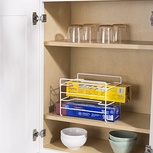 Home Basics 3 Tier Heavy Duty Kitchen Countertop or Cabinet Wrap Organizer for Food Wrap, Foil, Wax Parchment Paper, Plastic Bags (WHITE, 2)