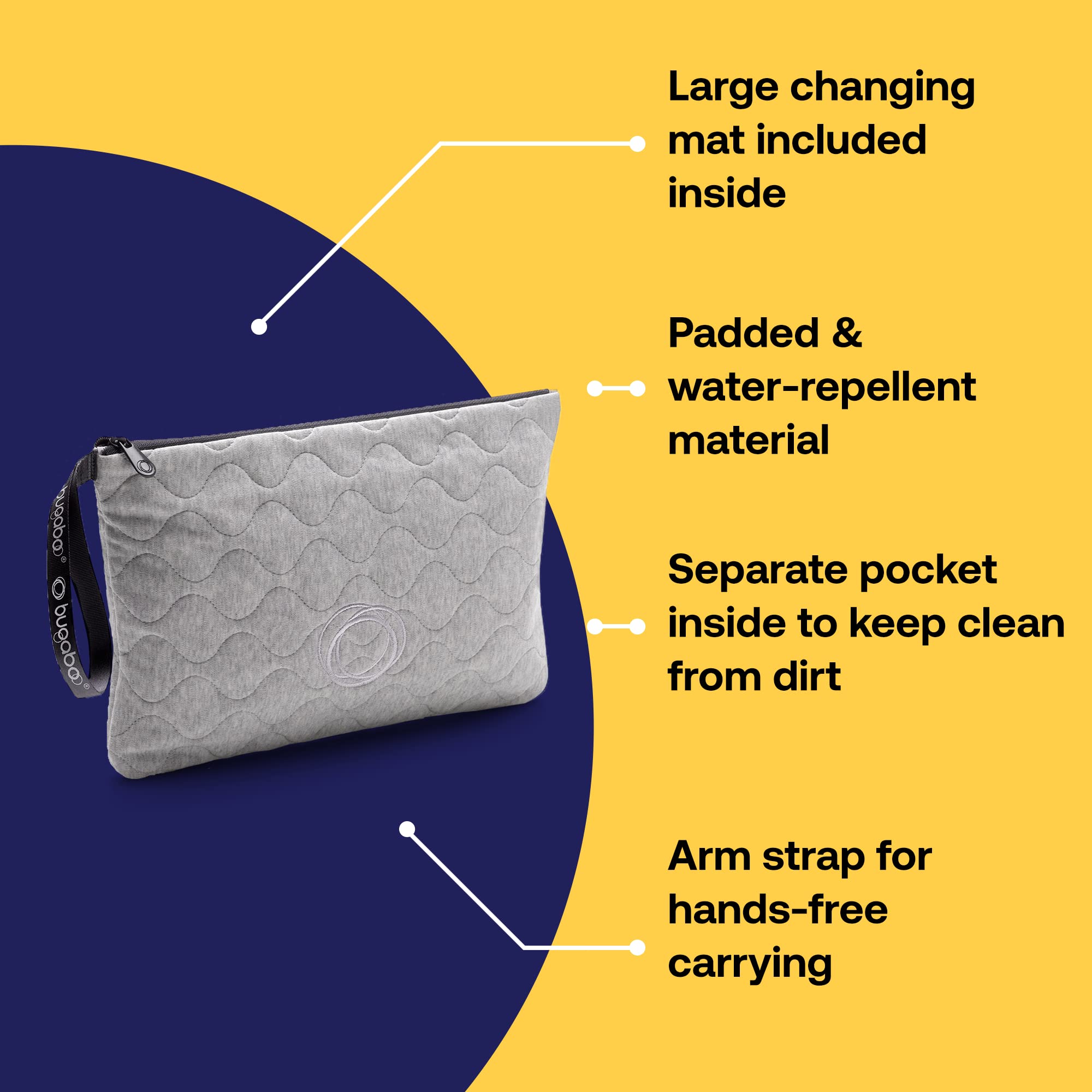 Bugaboo Changing Clutch - Including Removable Changing Mat Compact Size Diaper Organizer Universal Light Grey Mélange