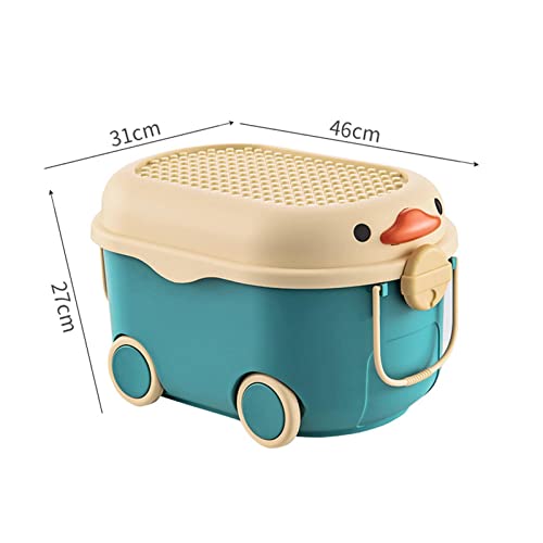 Qianly Cartoon Duck Shape Storage Box with Wheels Organizer Bin Container Baby Clothes Storage Case Portable for Household Nursery Kids Bedroom, Blue Middle