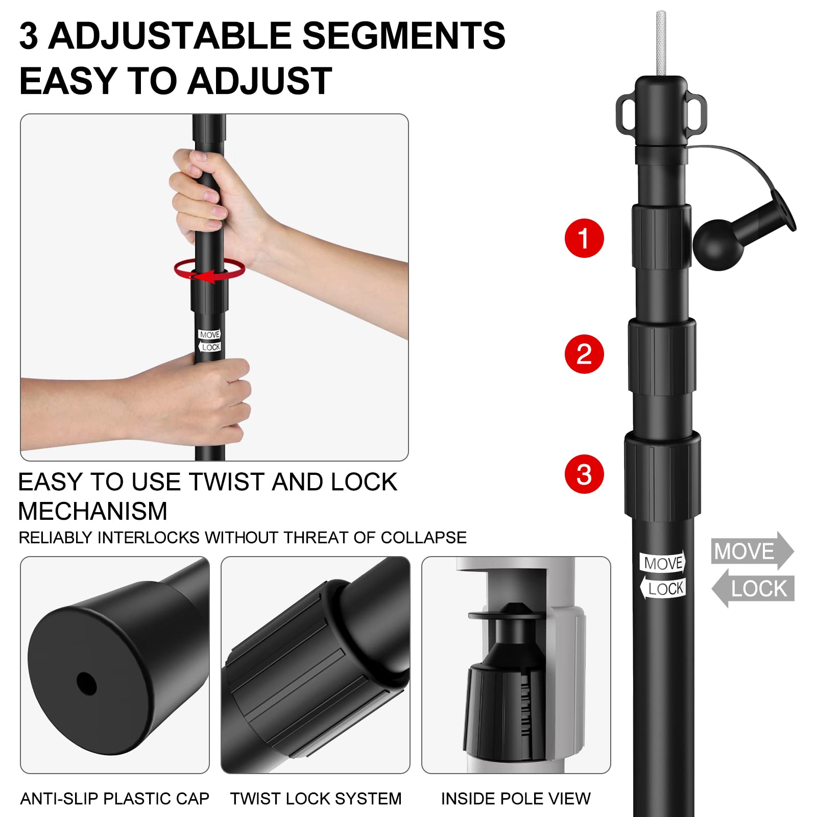 BLIKA Telescoping Tarp Poles | Adjustable Tent Poles for Tarp Set of 2 | Portable & Lightweight Aluminum Tent Poles Replacement, Up to 8FT