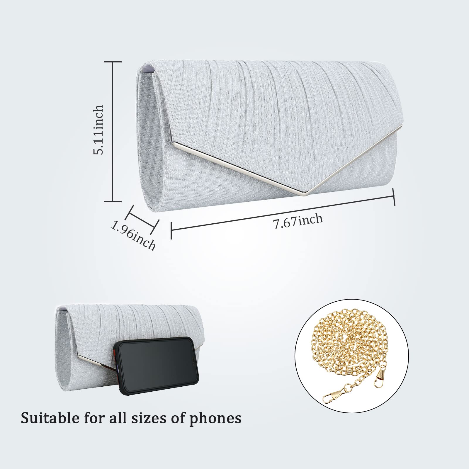 BWKUNOLF Clutch Purse Evening Bag Envelope Clutch Purses Women Handbags for Formal Wedding Party Prom Dress (Silver)