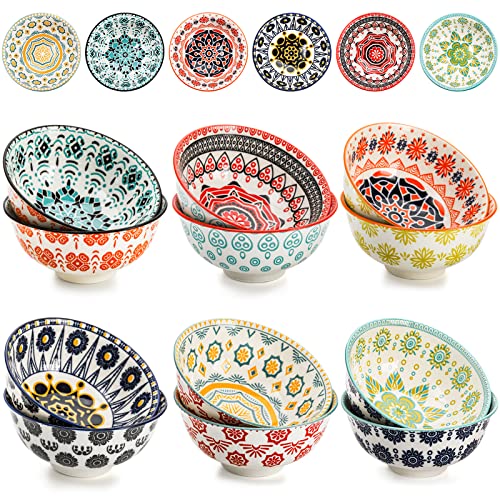 Cedilis 12 Pack Small Ceramic Bowls, Colorful Porcelain Ice Cream Bowl, 10 Fl-oz Assorted Dessert Bowls, Decorative Bowl Set for Snack, Yogurt, Appetizer, Condiments, Dip, Soup, Rice