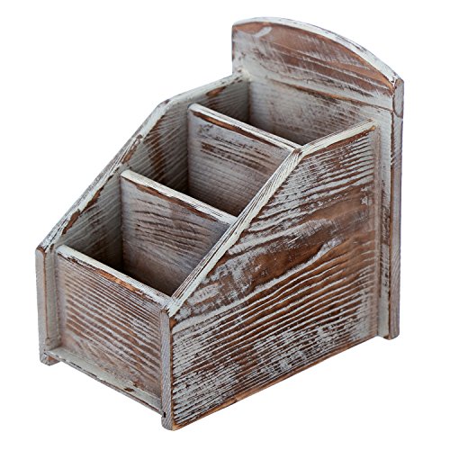MyGift Rustic Torched Wood Remote Control Holder for Table, 3 Slot Multipurpose Organizer Storage Caddy