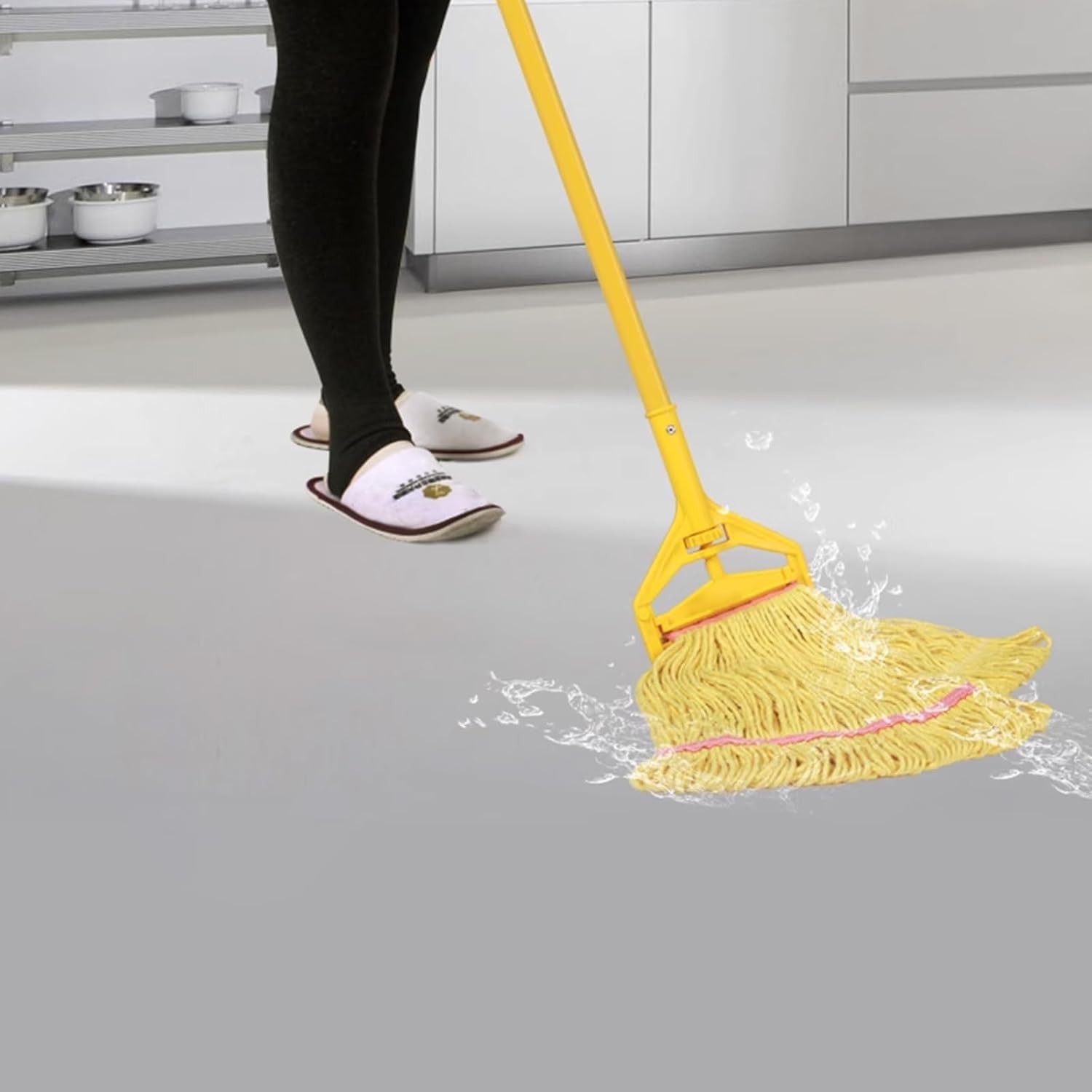 Commercial Mop, String Mops for Floor Cleaning Heavy Duty Industrial Mop with Long Handle, Looped-End String Cotton Wet Mop for All Home/Garage/Office/Workshop/Warehouse Floors